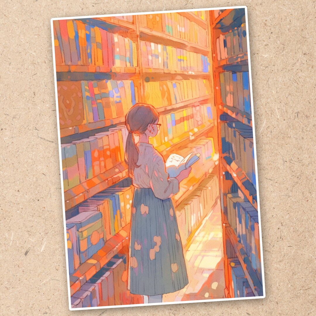 4x6 Print | Fantasy Anime Bookstore | Girl in the Library | Book Lover ...