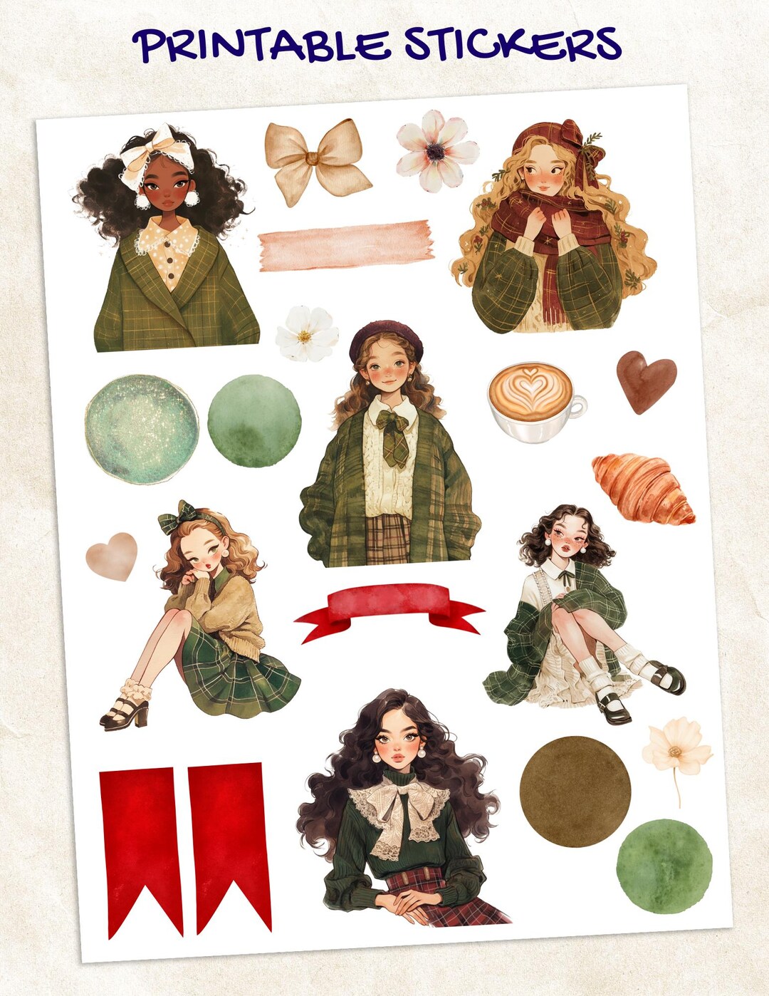 Printable Planner and Scrapbook Stickers | Paper Dolls, Watercolor Fall ...