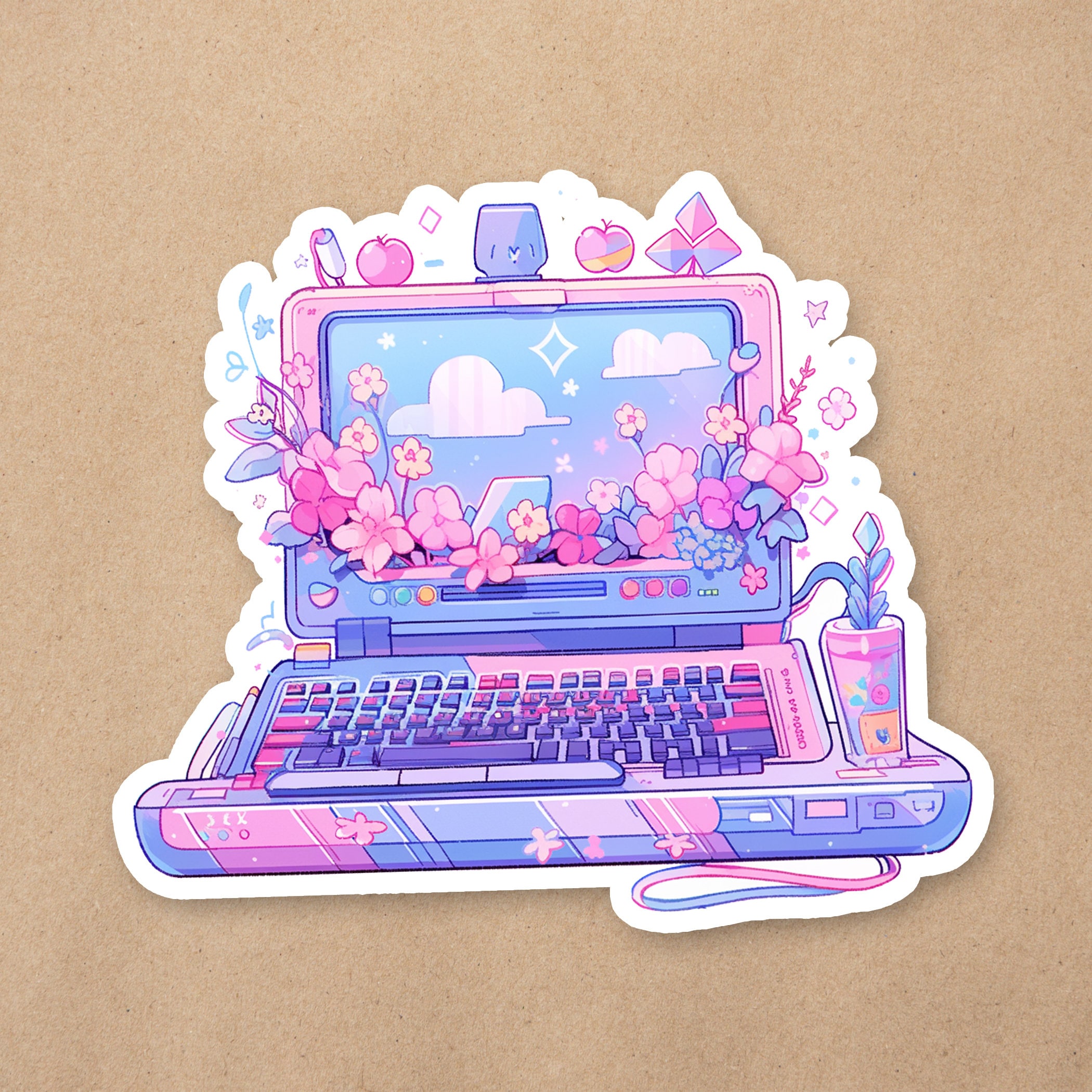 Kawaii Aesthetic Vinyl Sticker Adorable Retro Computer - Etsy