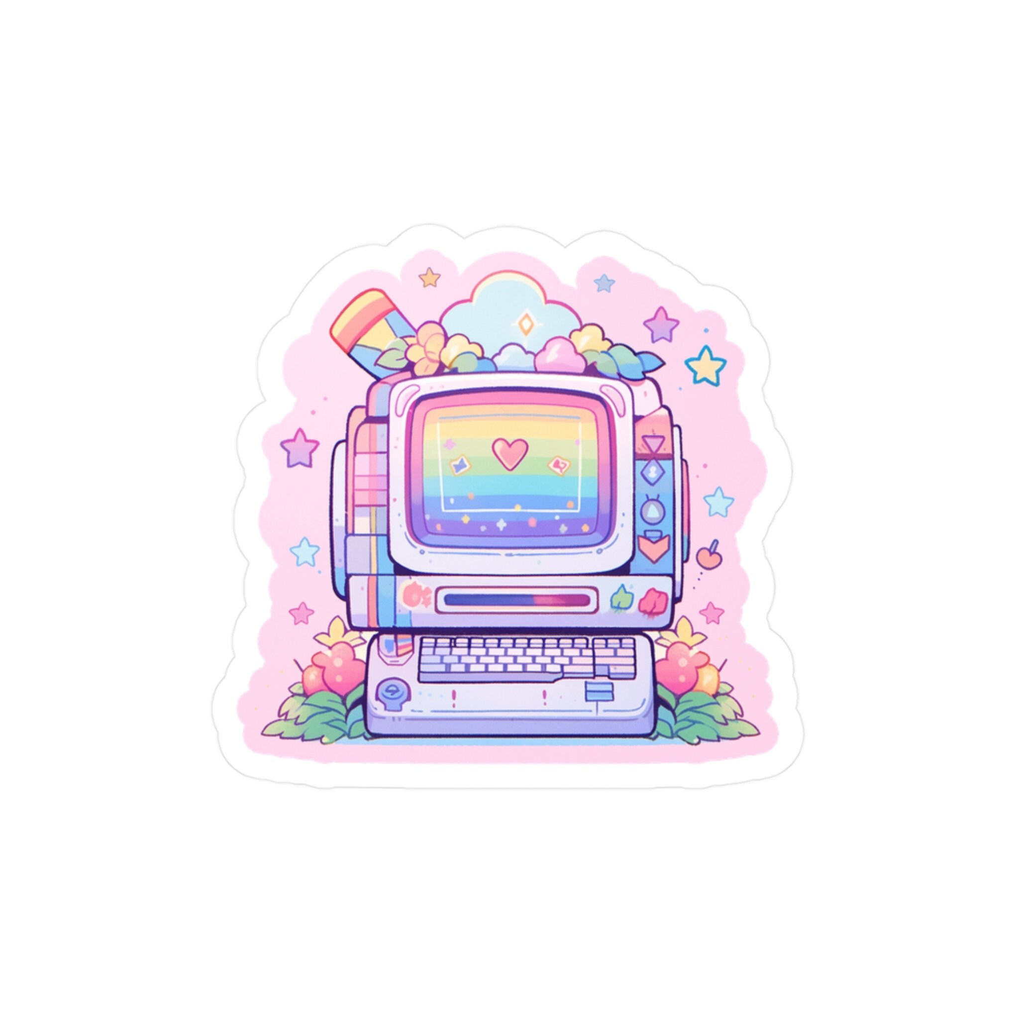 Kawaii Aesthetic Vinyl Sticker Adorable Retro Computer Laptop ...