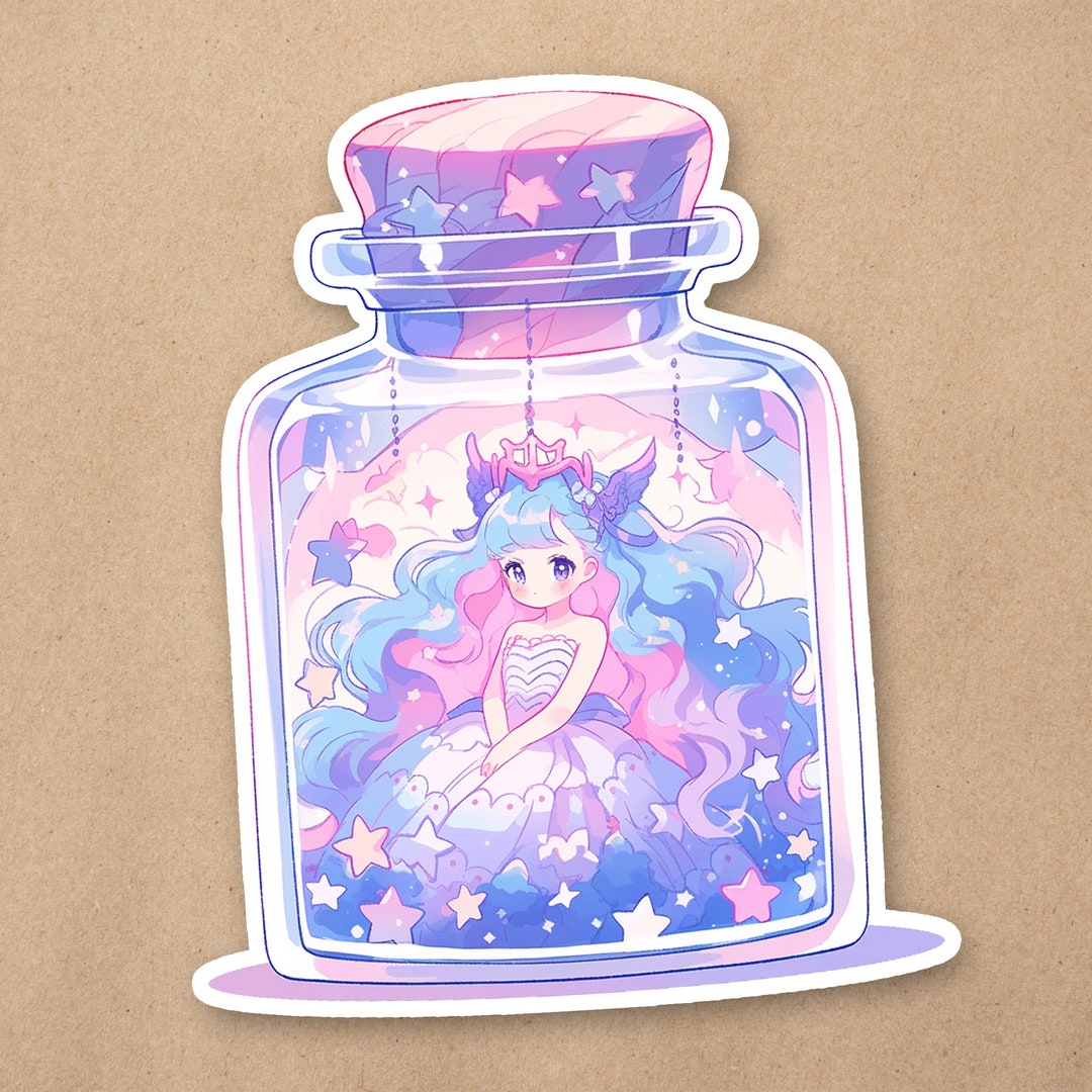 Kawaii Glass Jar World Vinyl Sticker | Adorable Pastel Princess Laptop ...