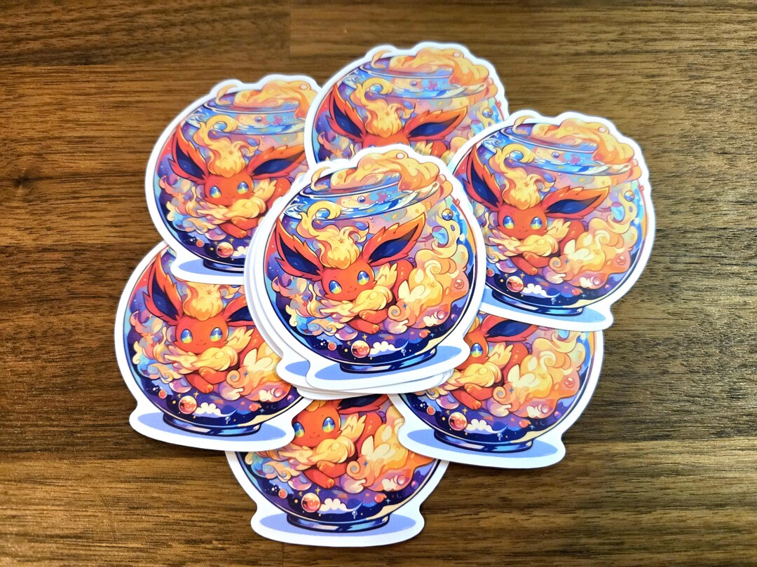 Cute Flareon Eeveelution Pokemon Vinyl Sticker Waterproof Matte Decal ...