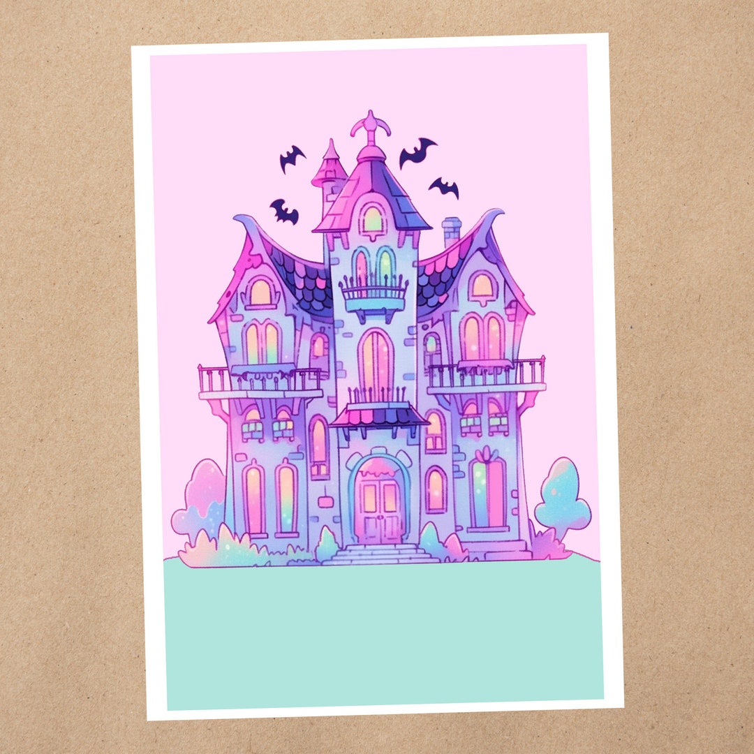 4 X 6 Art Print | Magical Spooky Halloween Haunted House | Kawaii ...