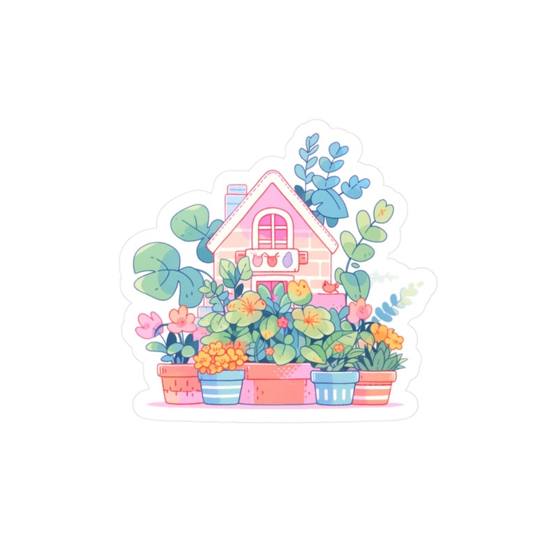 Kawaii House Plant Vinyl Sticker Adorable Pastel Plants Laptop ...
