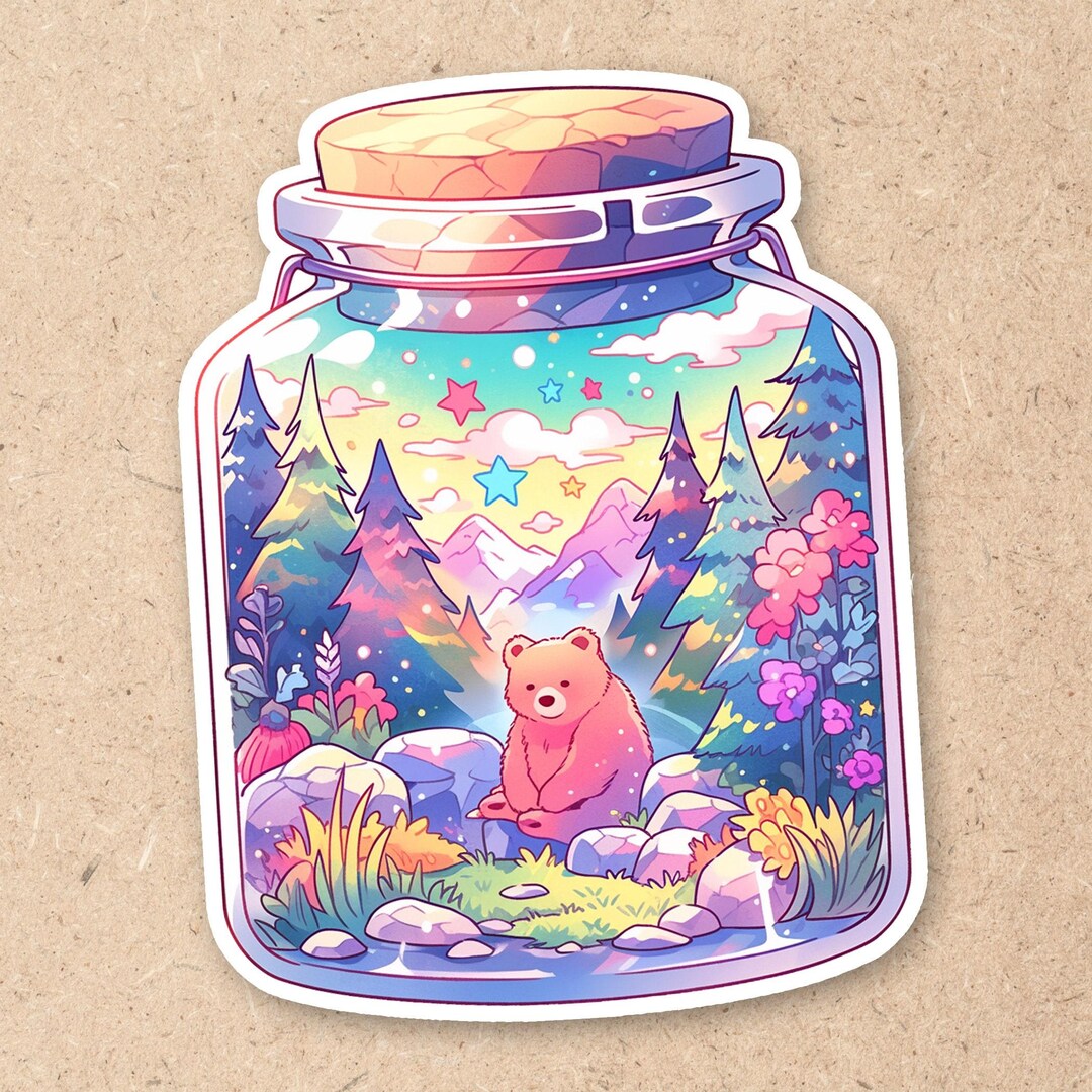 Kawaii Glass Jar World Vinyl Sticker | Adorable Pastel Forest| Laptop ...