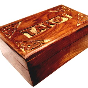 Indian Wood Tarot Card Box... C.1990s Vintage... Hand Carved... Celtic ...