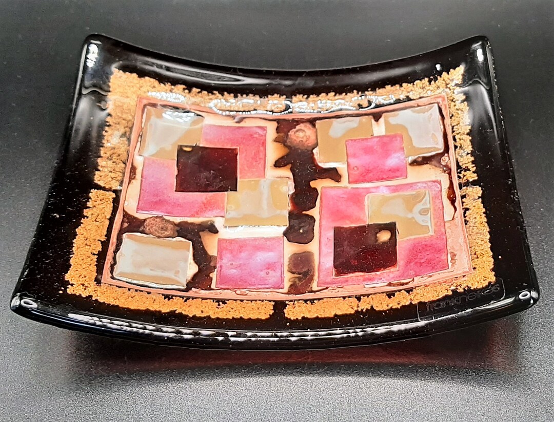 Frank Neikes Fused Glass Trinket Dish... Dark Plum-purple... Bright ...