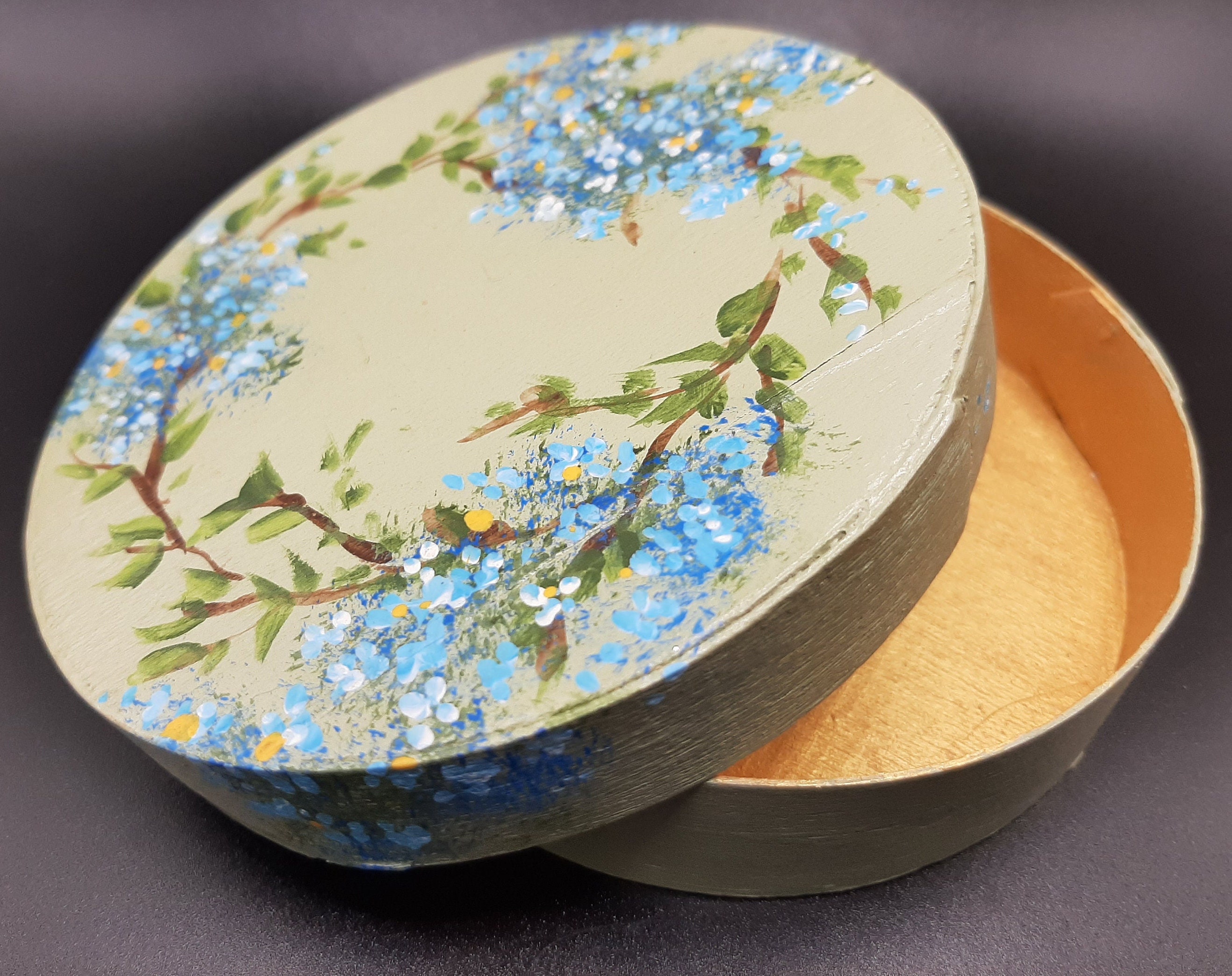 Vintage Painted Cheese Box... Hand Painted Blue Blossom - Etsy