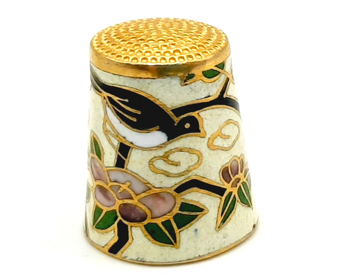 Chinese Cloisonne Bird Thimble... Pretty Cream Enamel... Gold - Etsy