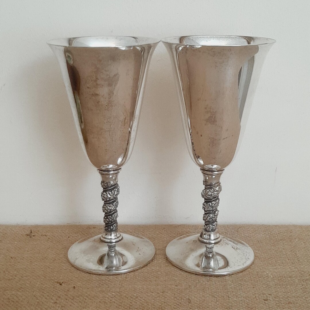 Pair Valero Silver Plated Goblets... Made in Spain... Witches Chalice ...