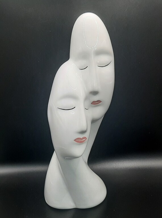 Sculptural Face Mask Figurine... White Bust Ornament... Slim - Etsy