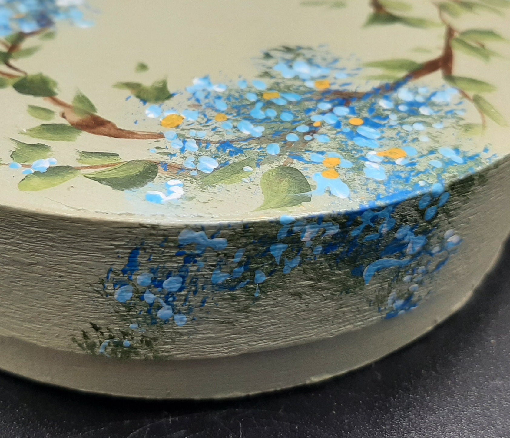 Vintage Painted Cheese Box... Hand Painted Blue Blossom - Etsy