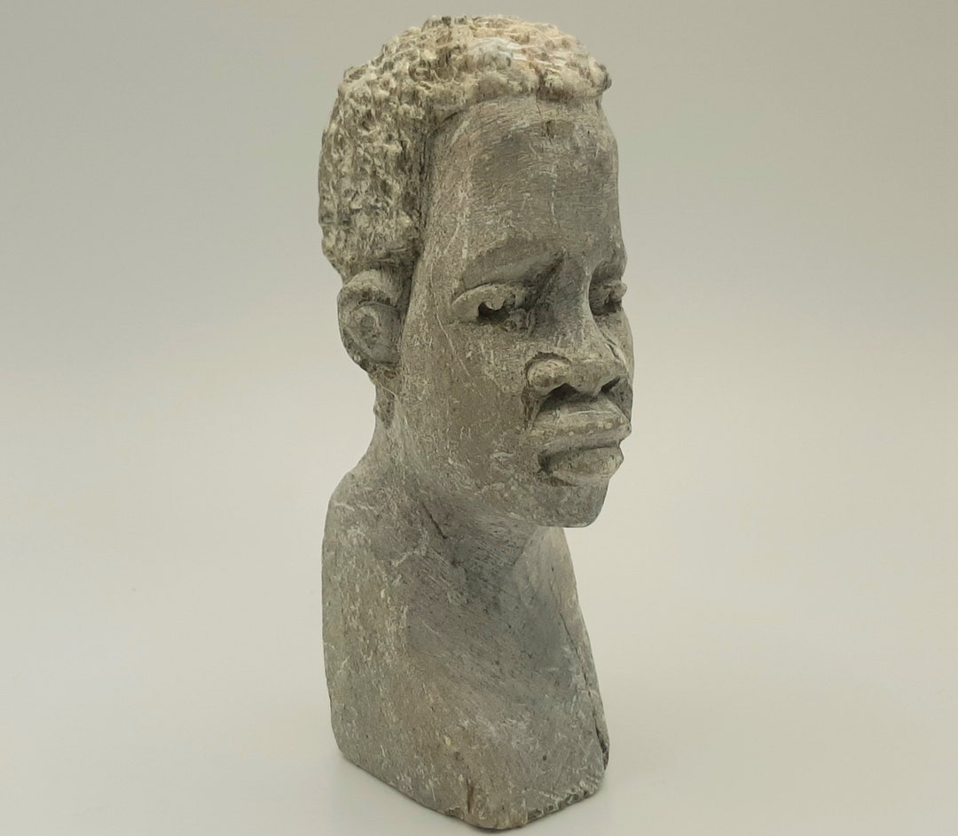 Carved Stone African Man Bust... Small Handmade Figurine... Lovely ...