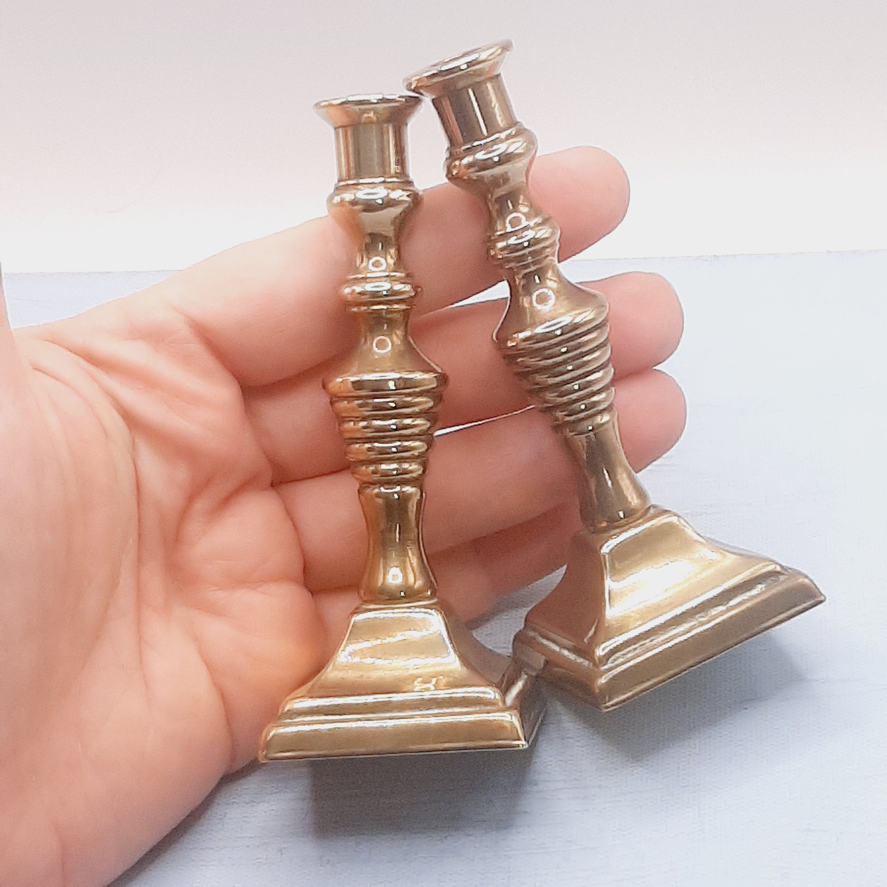 Pair Miniature Brass Candlesticks... Vintage Candle Holders... Small ...