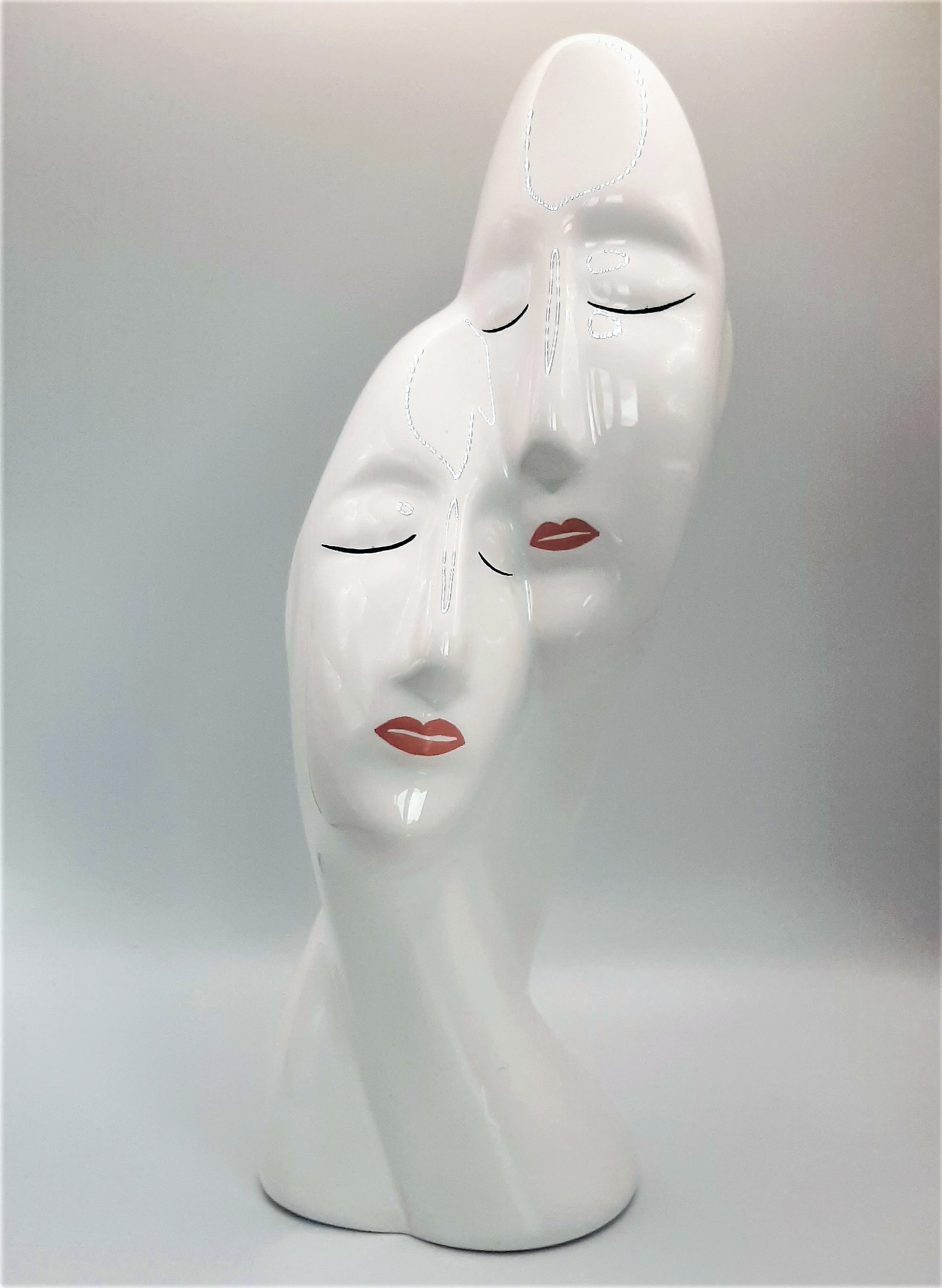 Sculptural Face Mask Figurine... White Bust Ornament... Slim - Etsy