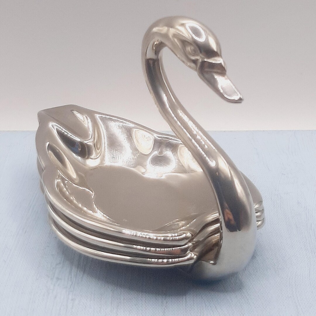 Vintage Stacking 'swan' Ashtrays... Seba Silver Plate... Set of Three ...