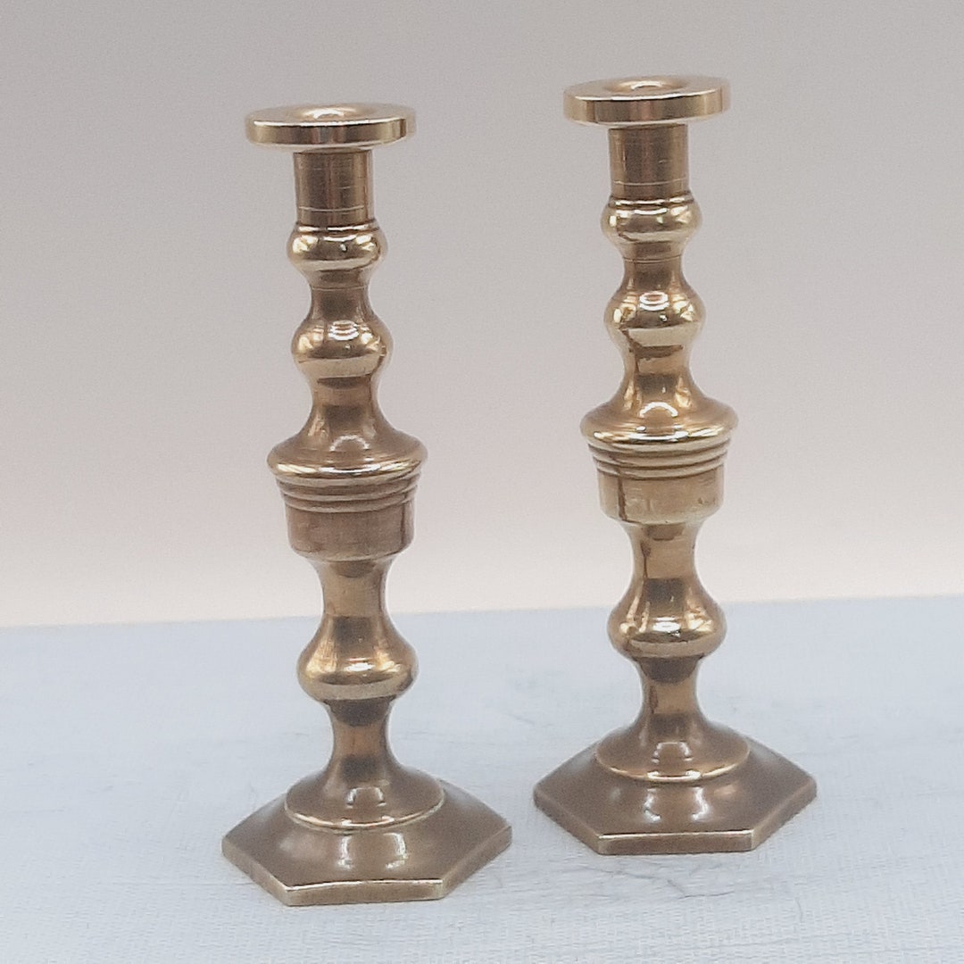 Pair Miniature Brass Candlesticks... Vintage Candle Holders... Small ...