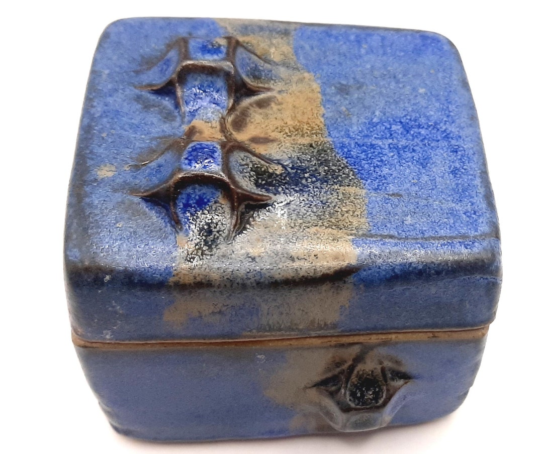 Art Pottery Lidded Box... Mottled Blue Glaze Glaze... Signed - Etsy