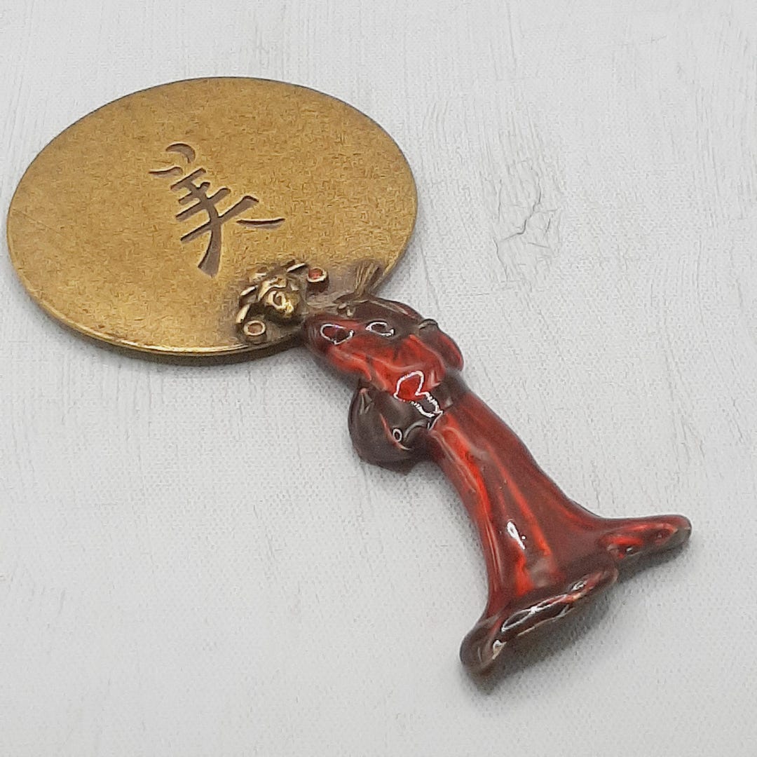 C.1990s Vintage Japanese Hand Mirror... Signed 'chico's'... Dark ...