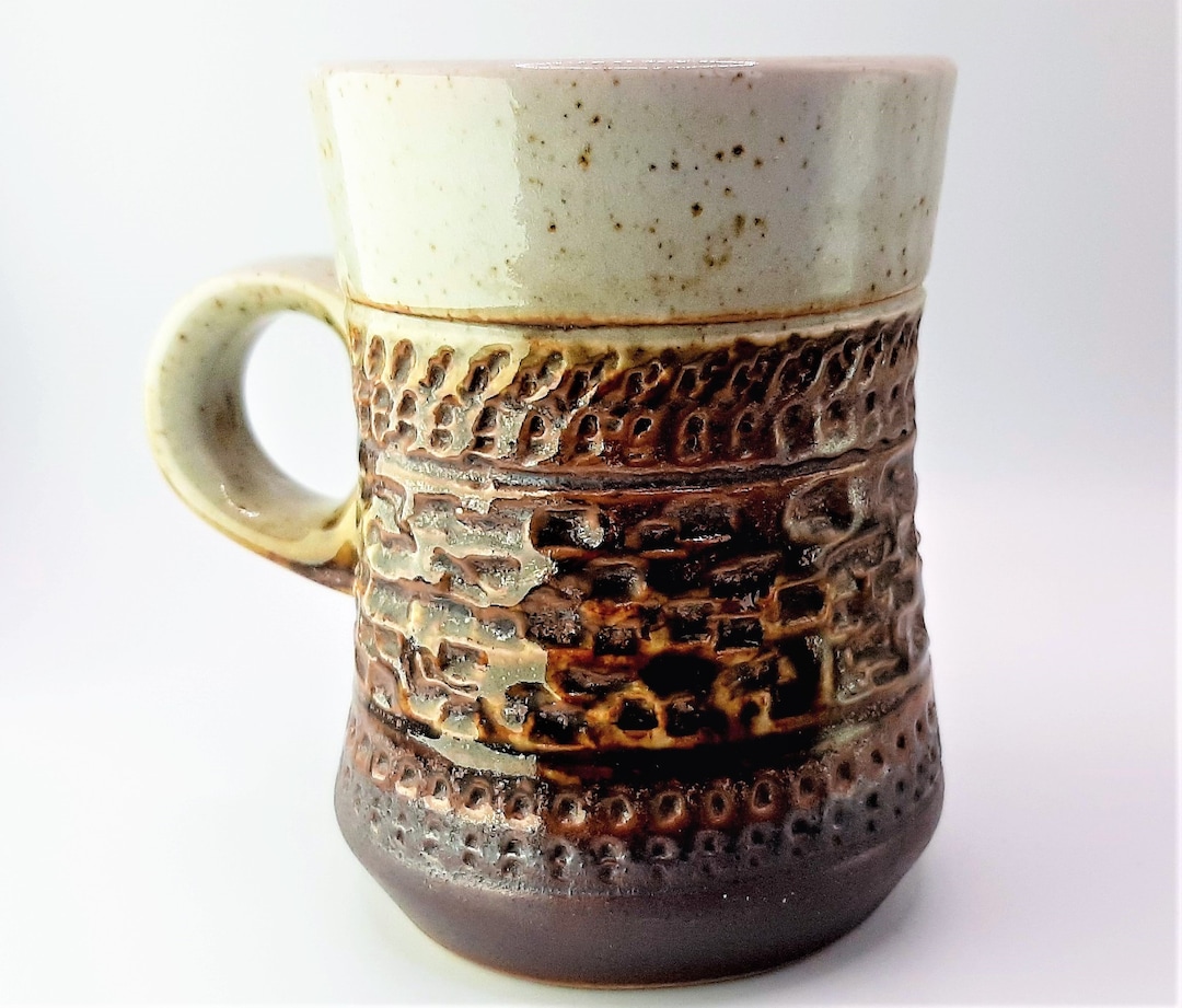 Vintage Rustic Stoneware Mug... 1970s Studio Pottery... Muted Shades of ...