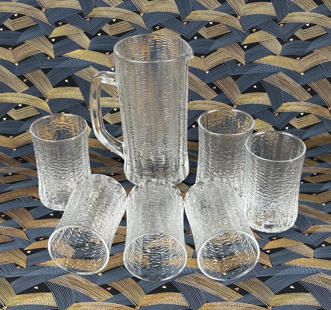 TOYO Japan Ice Glass Drinks Set / 1 X Pitcher, 6 X Glasses / Textured ...