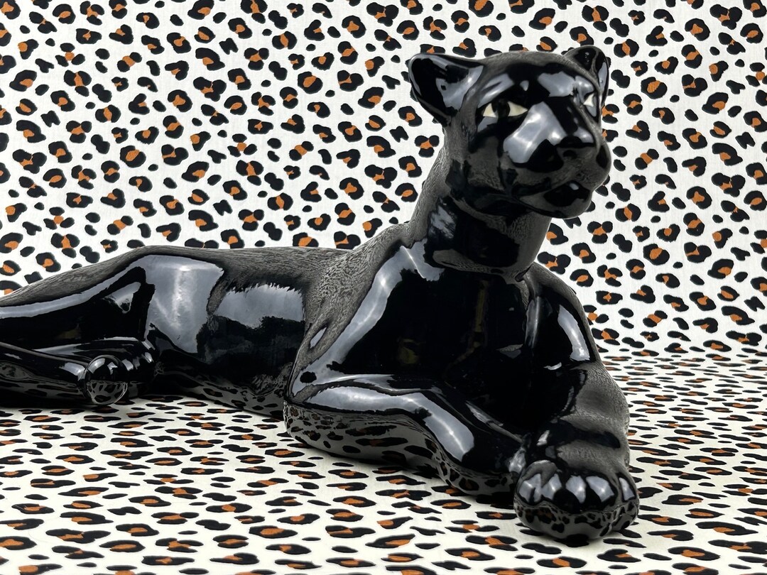 1980s Ceramic Black Panther Statue Figurine / Retro Lounging Panther ...