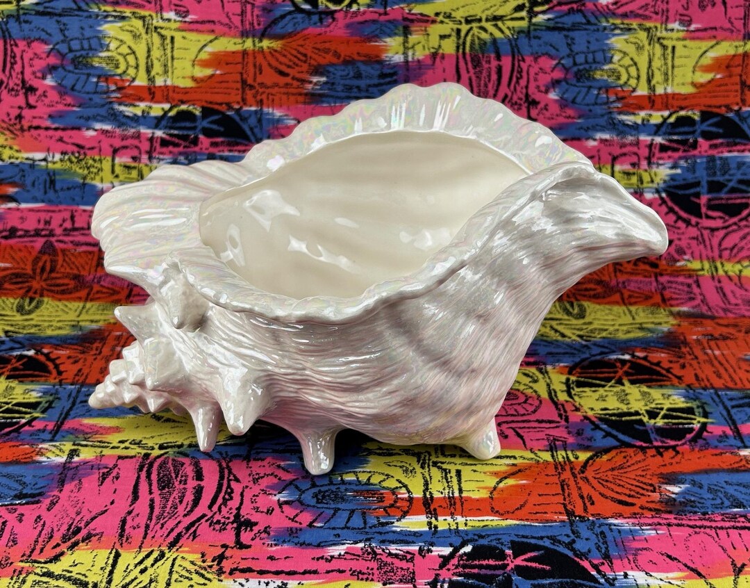 Large Ceramic Conch Shell Vase Planter / Mother of Pearl Lustre Ware ...