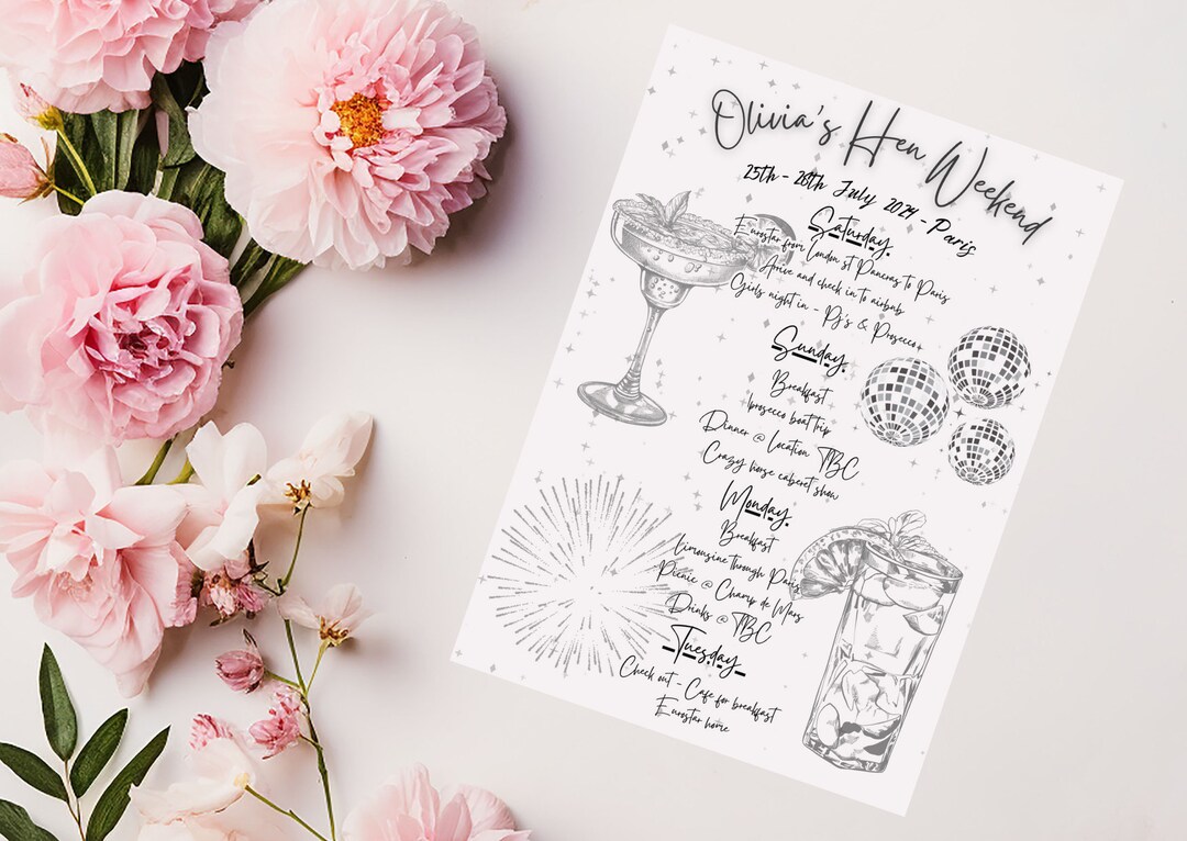 Hen Party Itinerary Template and Packing List - Etsy