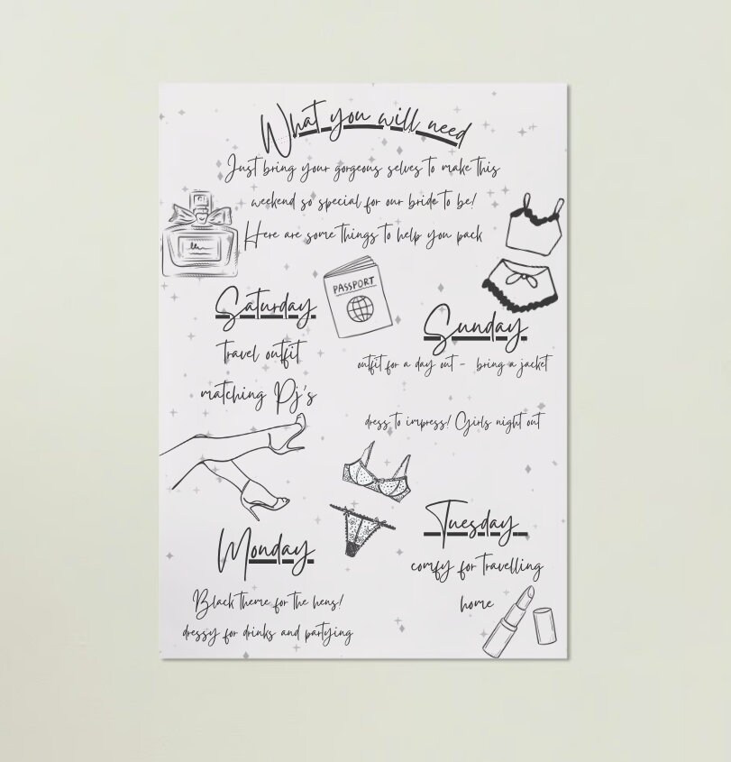 Hen Party Itinerary Template and Packing List - Etsy