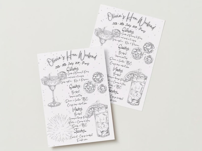 Hen Party Itinerary Template and Packing List - Etsy