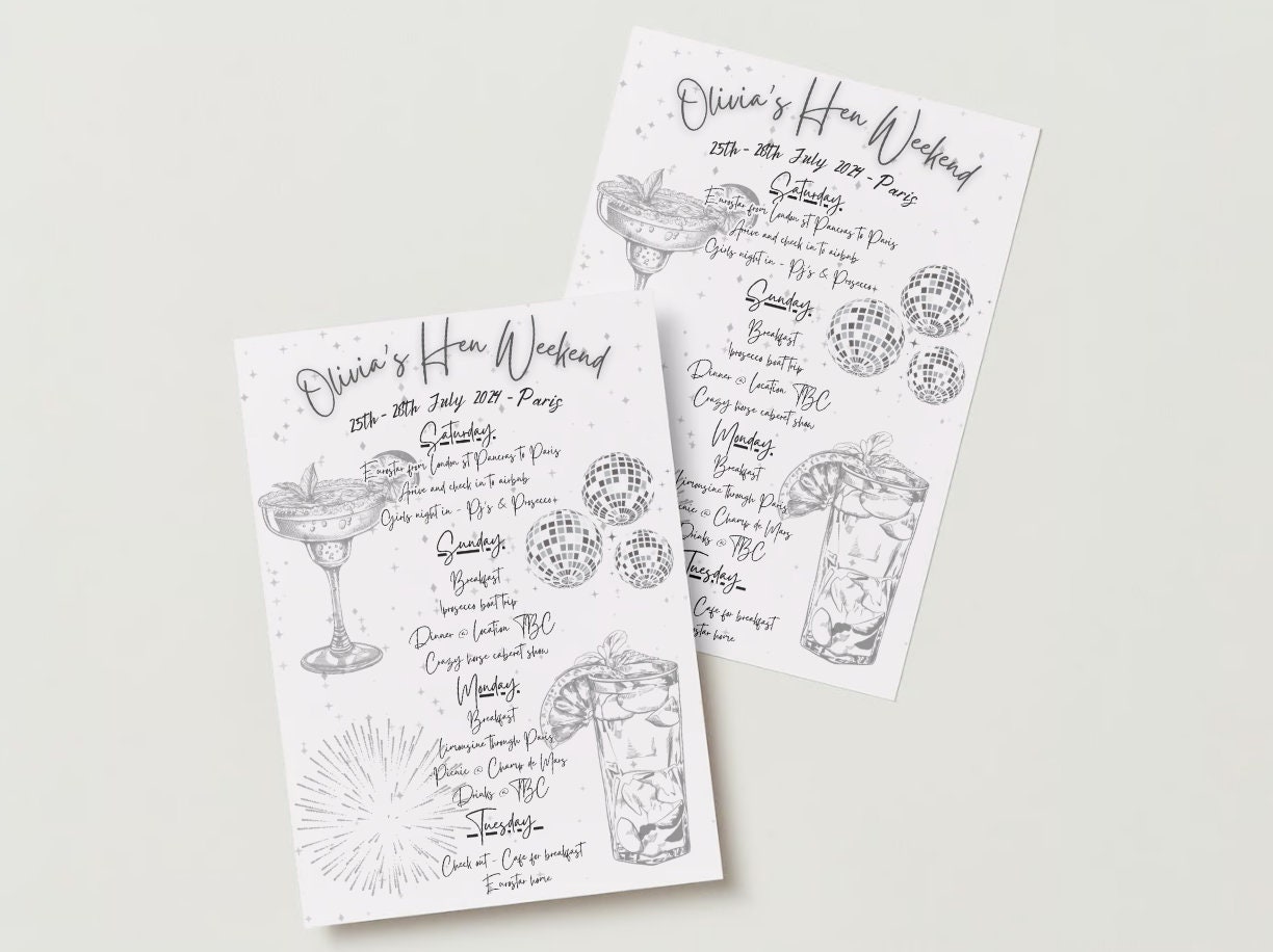 Hen Party Itinerary Template and Packing List - Etsy