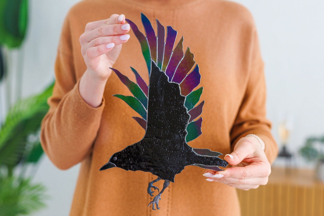 Gothic Raven Wall Hanging, Stained Glass Crow Wall Decor, Bird Lover ...