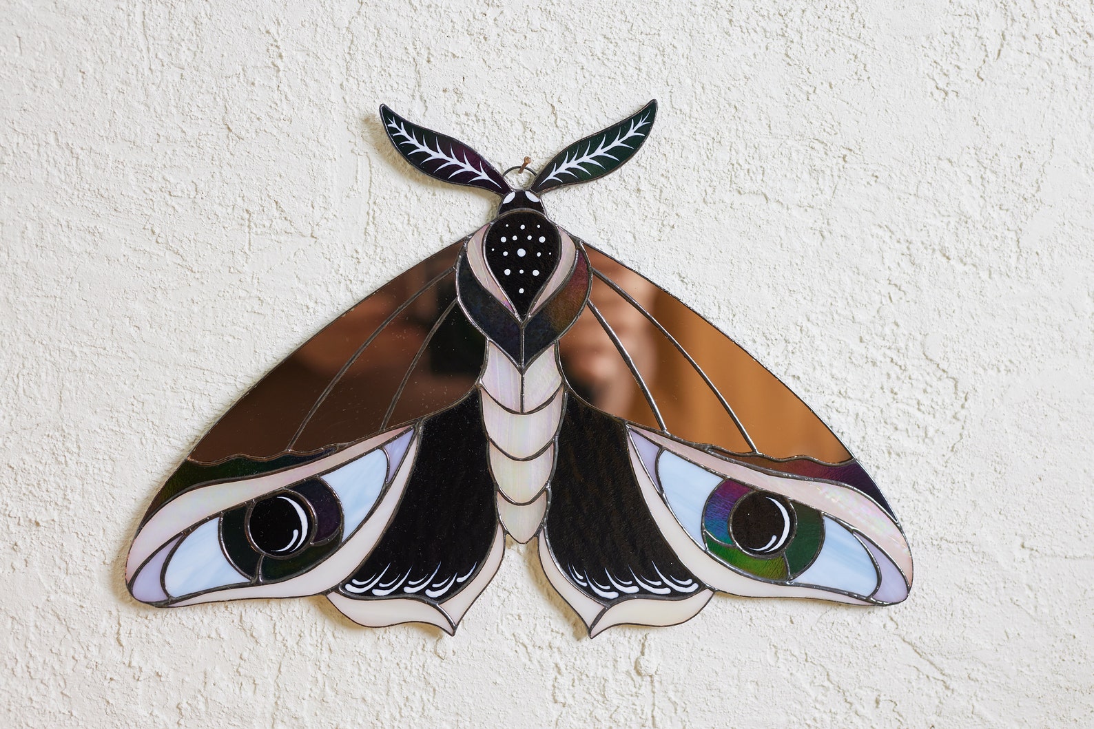 Celestial Stained Glass Moth Wall Hanging, Peacock Feather Art ...