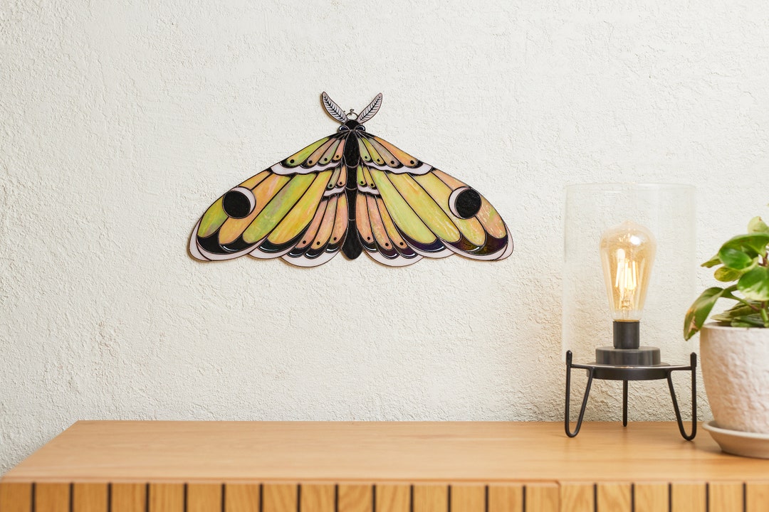 Stained Glass Moth Wall Hanging, Large Handcrafted Butterfly Wall Decor ...