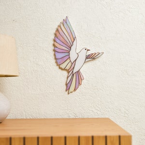 White Dove Wall Decor, Iridescent Stained Glass Dove Bird Wall Hanging ...