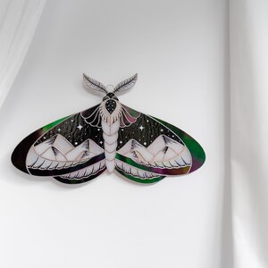 Stained Glass Moth Wall Decor, Hand Painted Mountains Wall Hanging ...