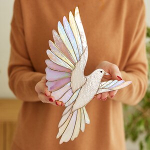 White Dove Wall Decor, Iridescent Stained Glass Dove Bird Wall Hanging ...