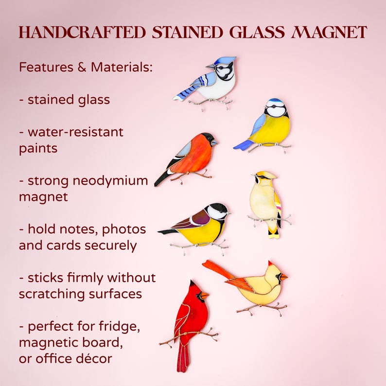 Stained Glass Bird Refrigerator Magnet Set Handmade Kitchen Magnet ...
