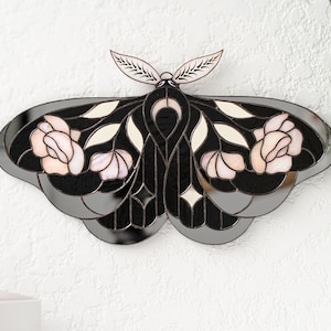 Floral Moth Stained Glass Wall Hanging Decorative Mirror Butterfly Wall ...