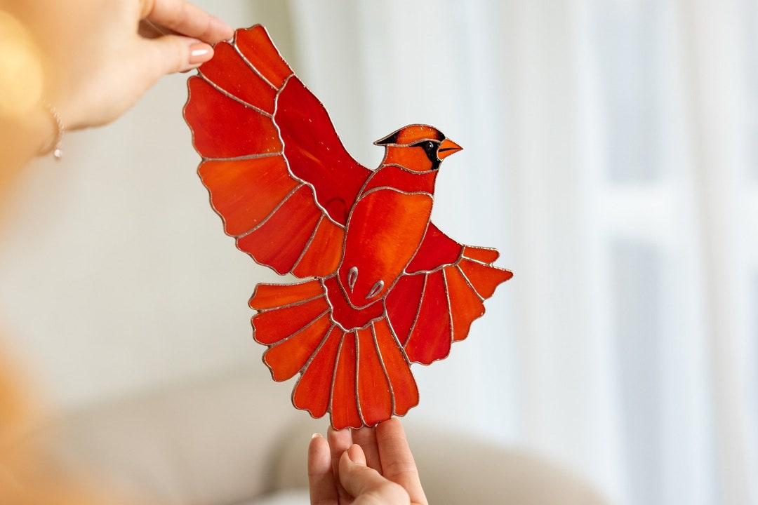 Stained Glass Red Cardinal Bird Wall Hanging, Unique Gift for Holiday ...