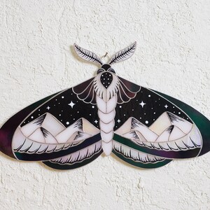 Stained Glass Moth Wall Decor, Hand Painted Mountains Wall Hanging ...
