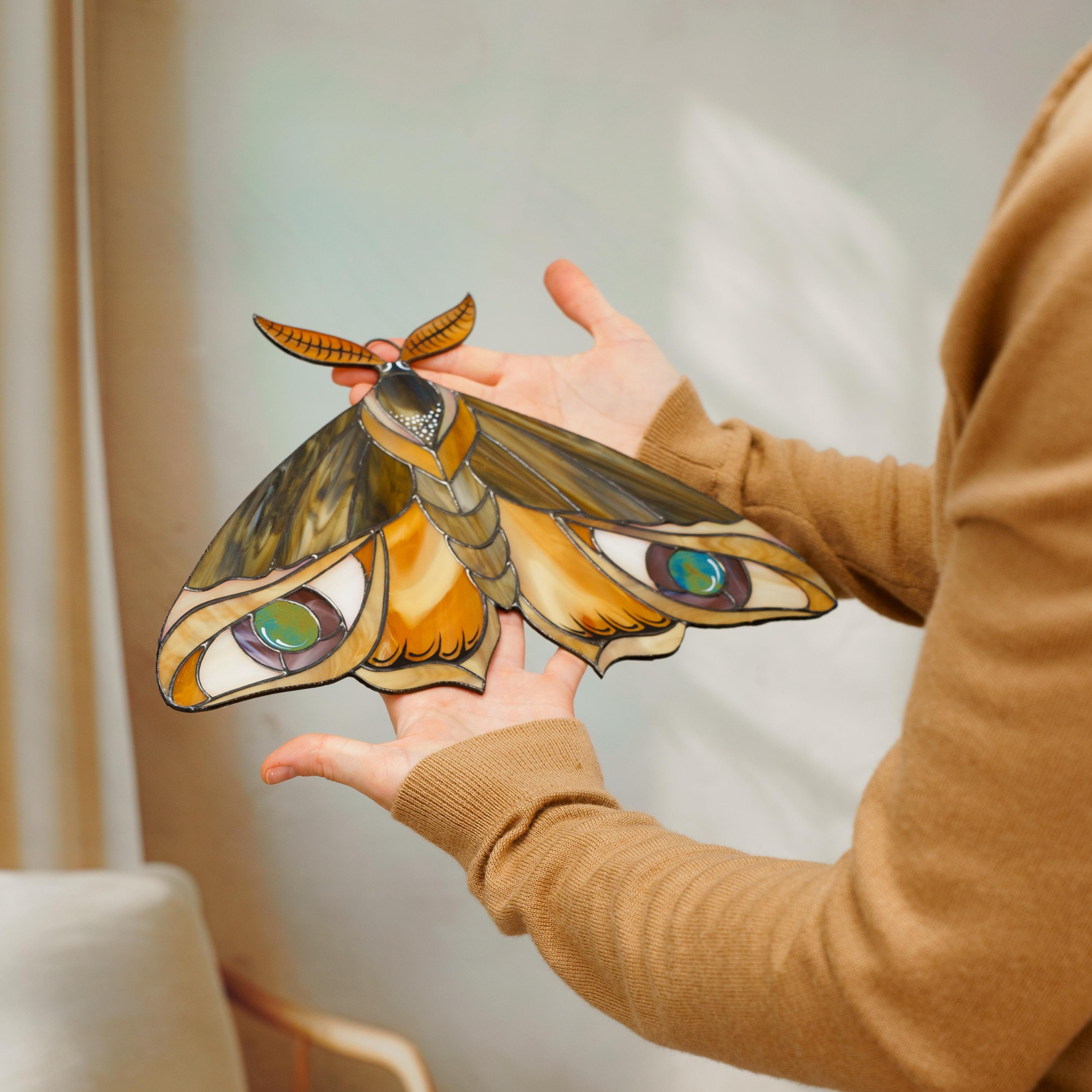 Stained Glass Moth Wall Hanging Decor Bohemian Moth Wall Decor Nature ...