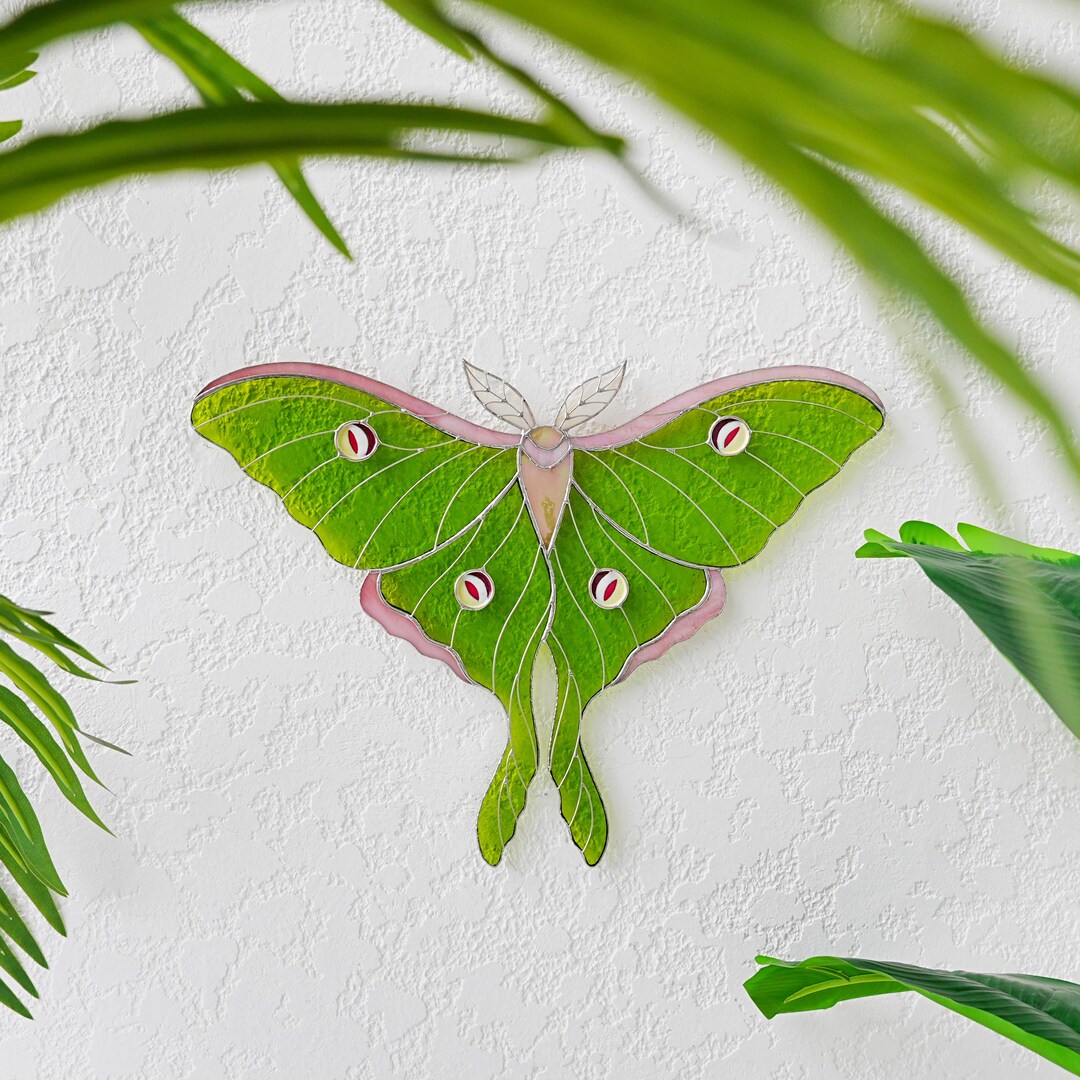 Boho Luna Moth Stained Glass Wall Hanging Large Cottagecore Moth Wall ...