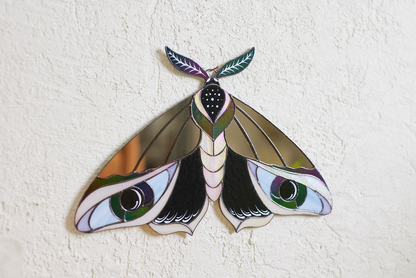 Celestial Stained Glass Moth Wall Hanging Peacock Feather Art Butterfly ...