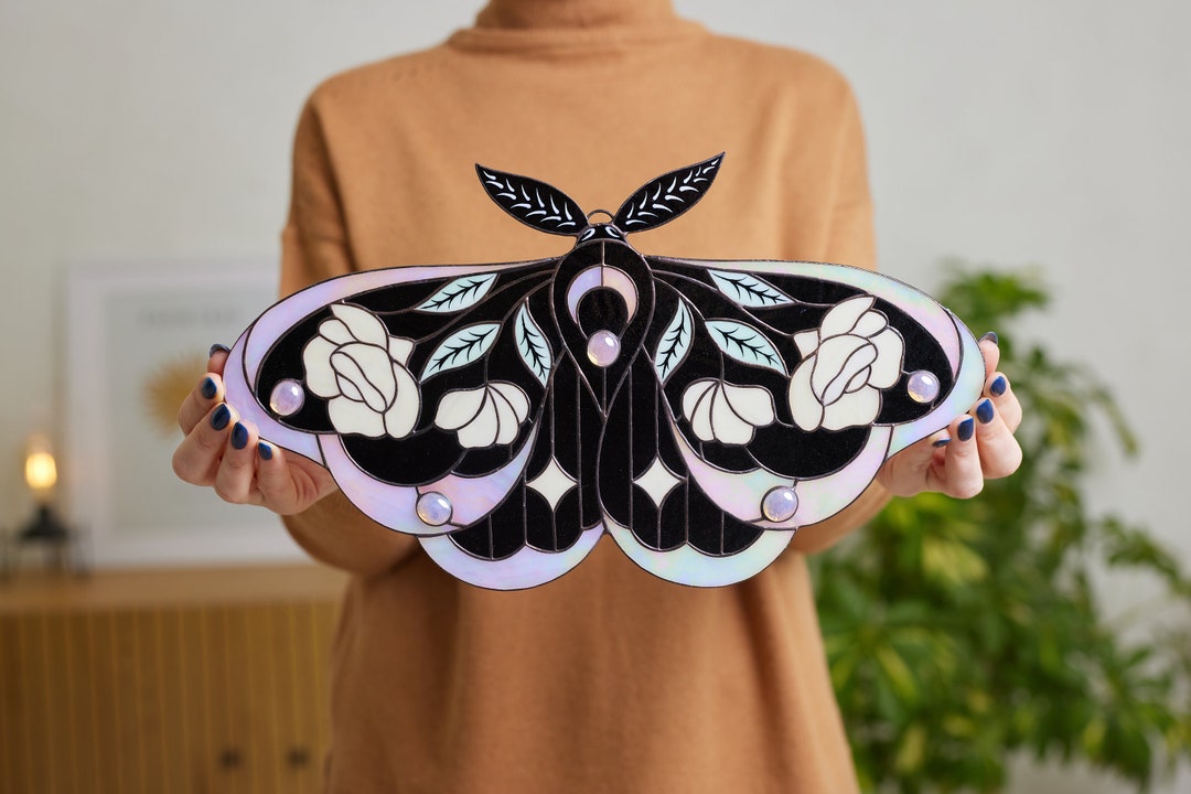 Large Stained Glass Moth Wall Hanging, Boho Wall Decoration, Butterfly ...