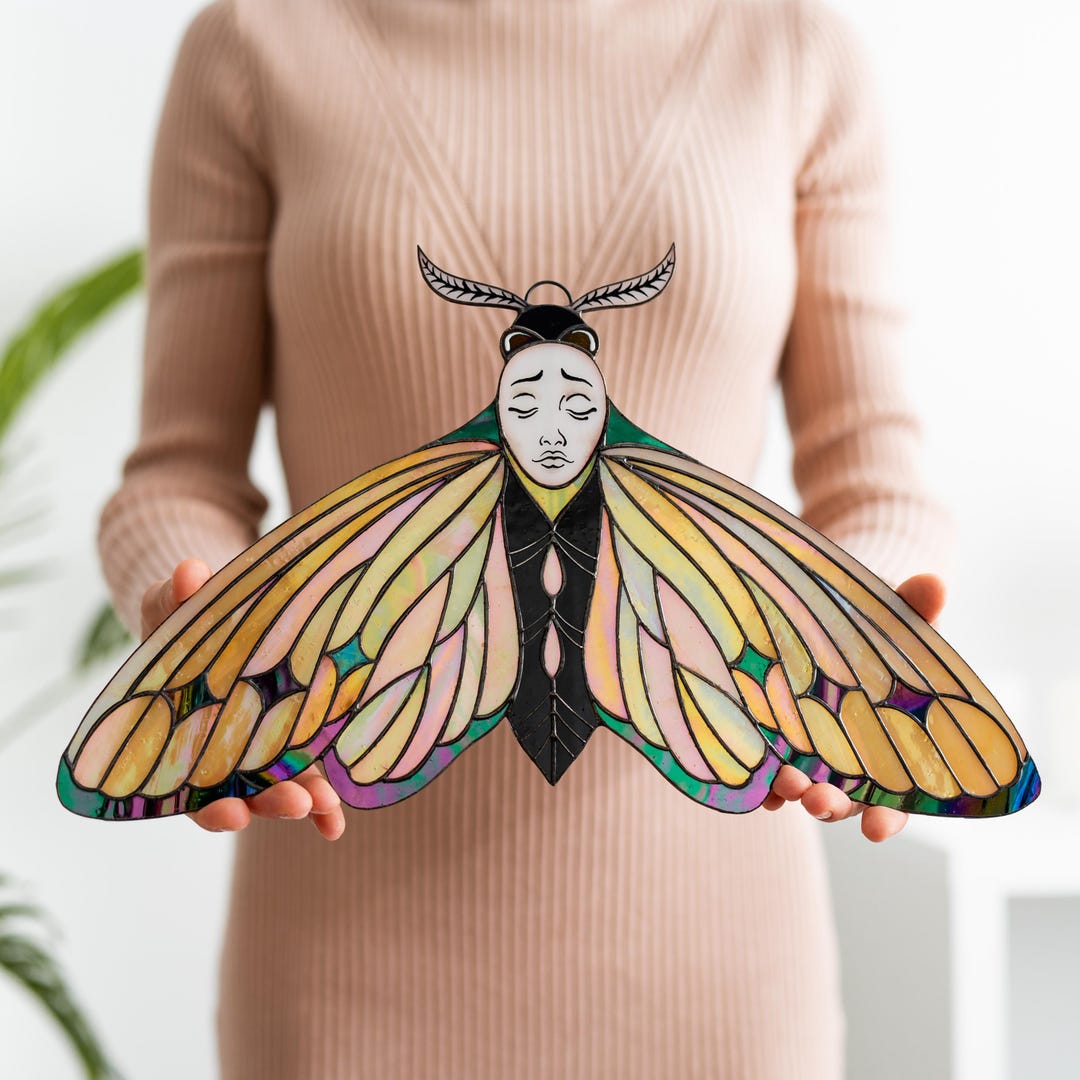 Whimsical Stained Glass Moth Wall Hanging Hand-painted Moth Wall Decor ...