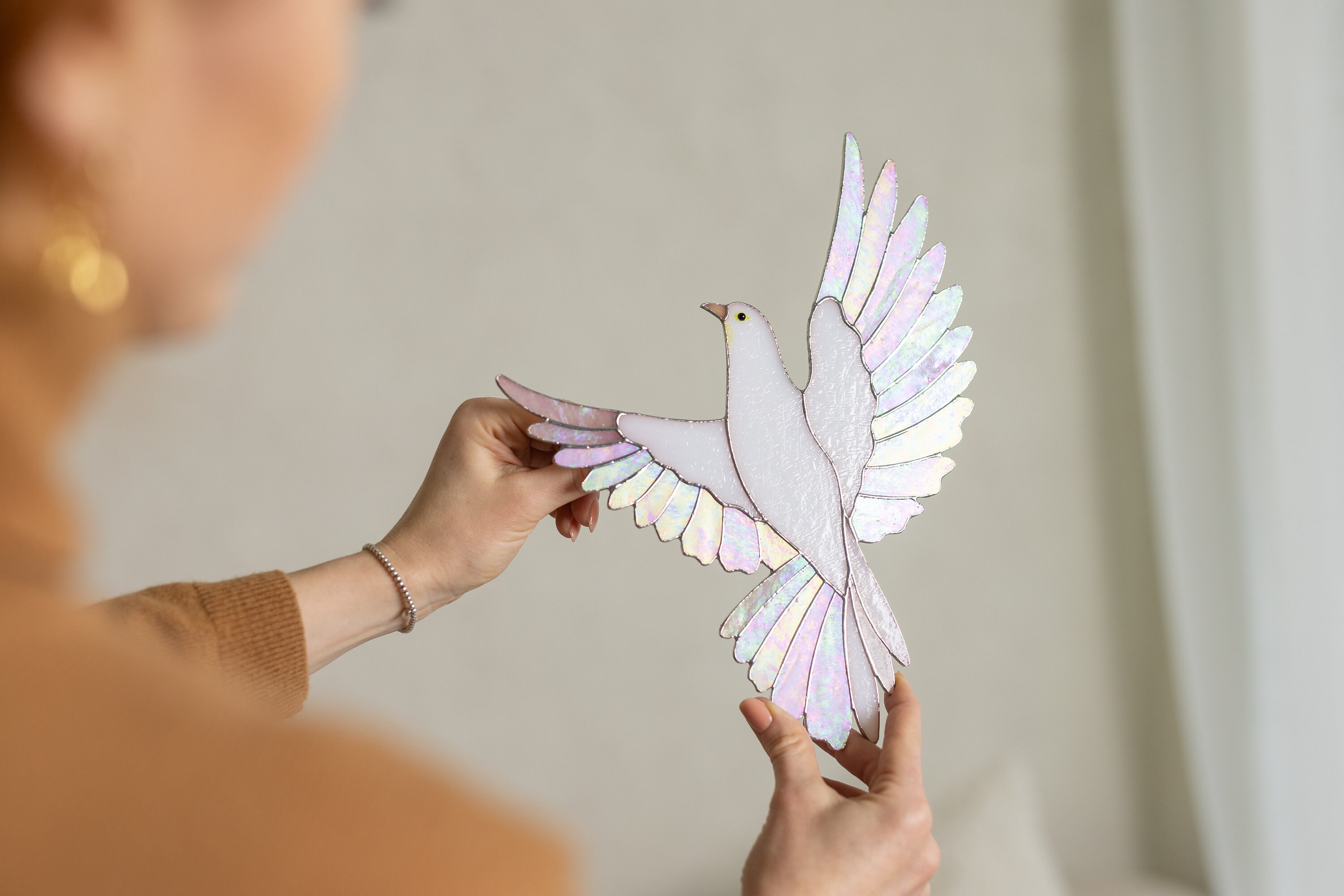 Stained Glass White Dove Wall Decor, Dove of Peace Wall Hanging ...