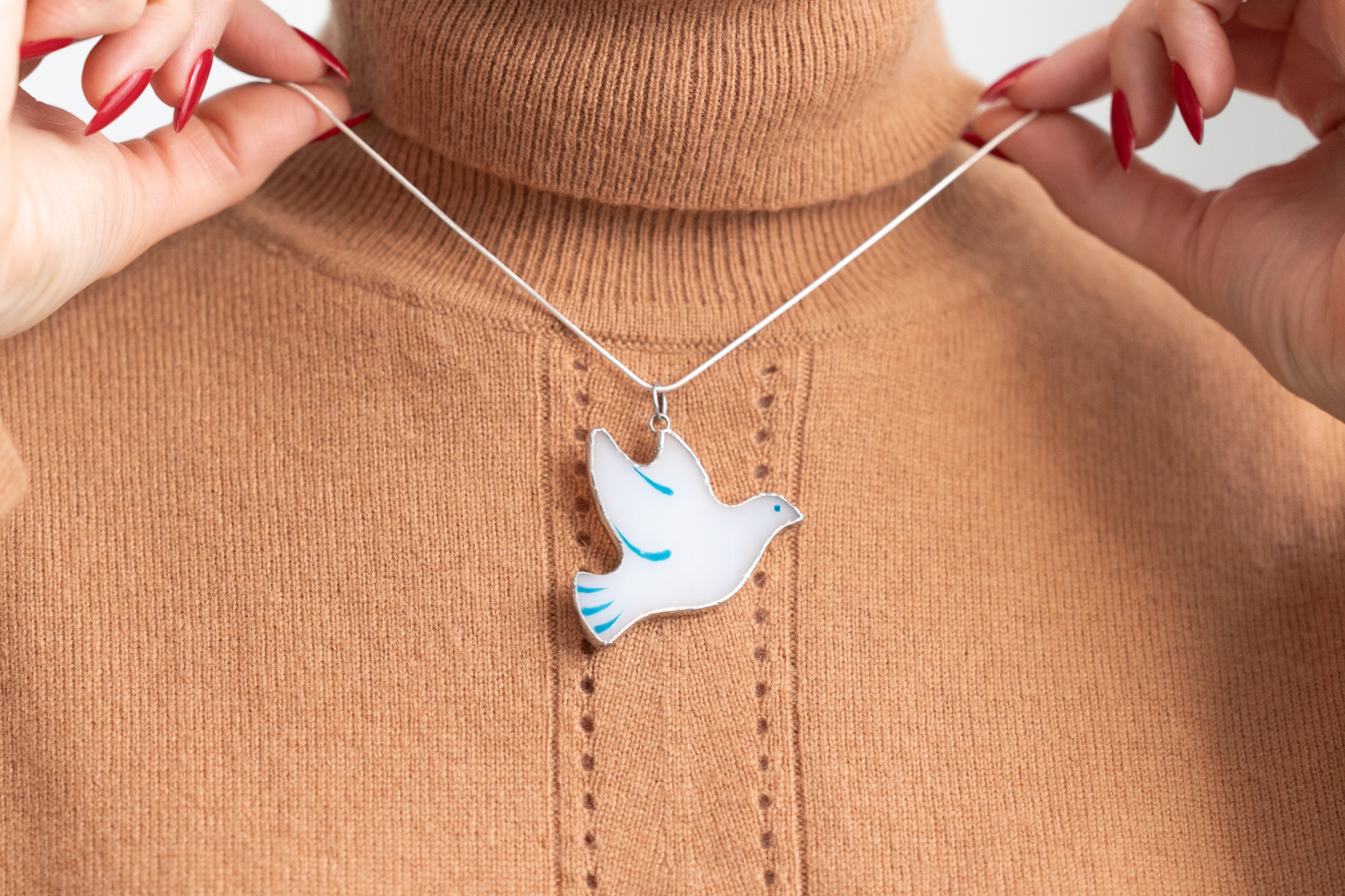 Dainty Dove Pendant, Stained Glass Jewelry, Tiny Pigeon Bird Necklace ...