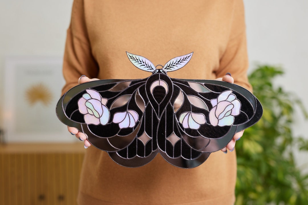 Floral Moth Stained Glass Wall Hanging Decorative Mirror Butterfly Wall ...