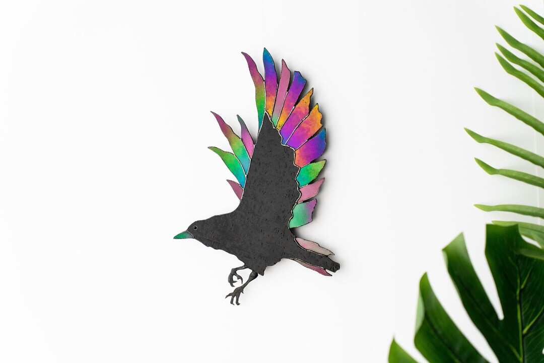 Gothic Raven Wall Hanging, Stained Glass Crow Wall Decor, Bird Lover ...